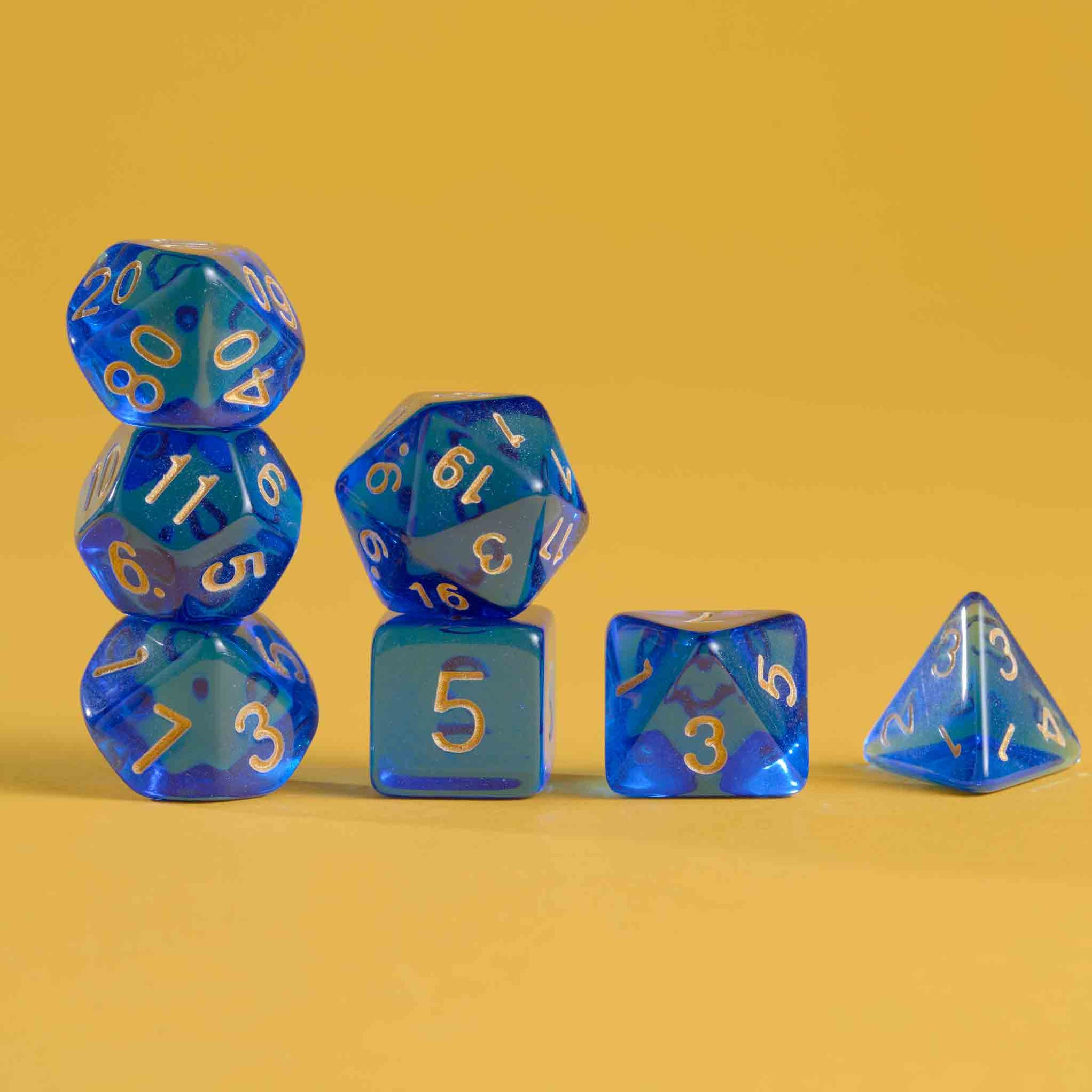 Blue Transparent Acrylic Polyhedral Dice Set — Professor Plums