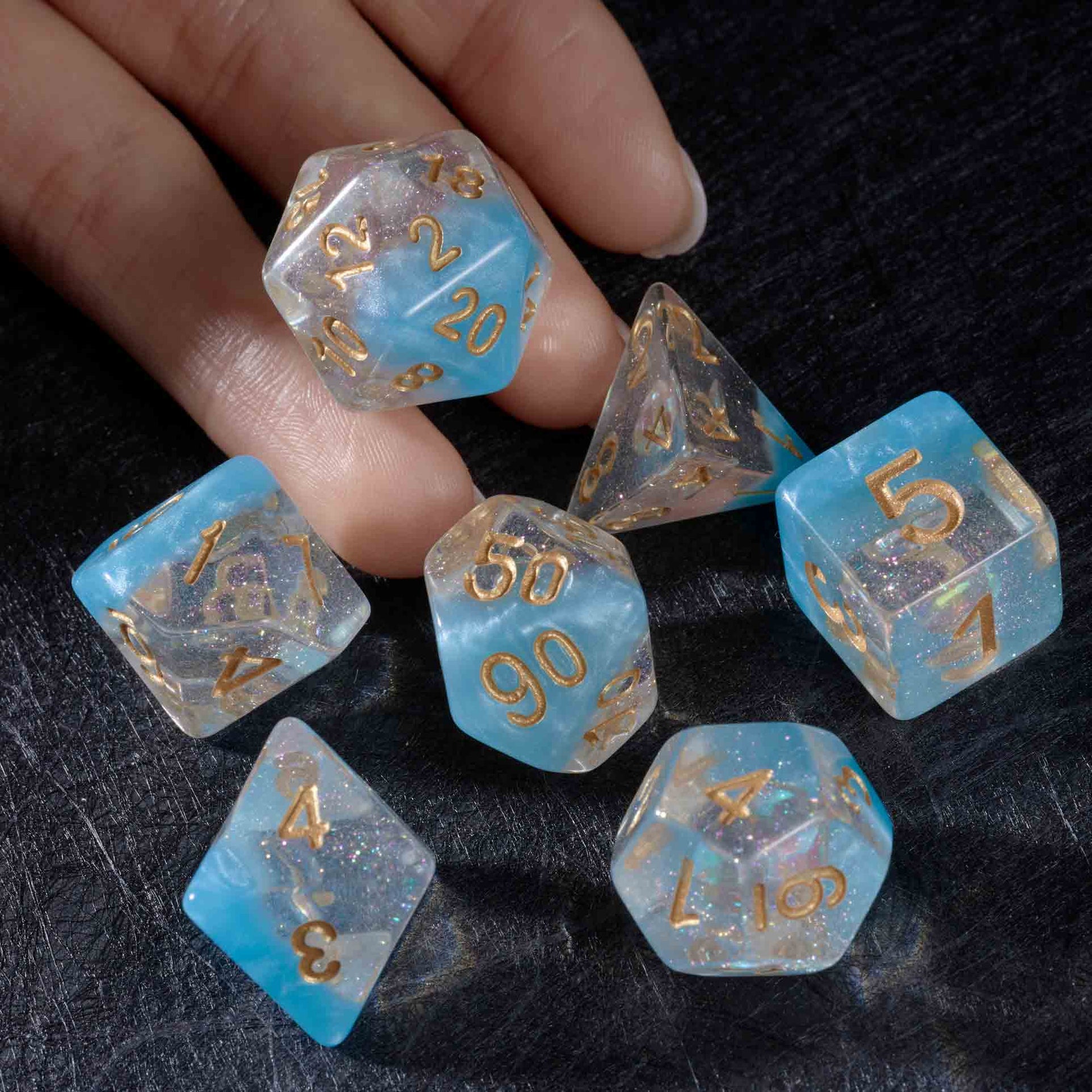 Blue Sparkling Rhinestone Resin Polyhedral Dice Set — Professor Plums