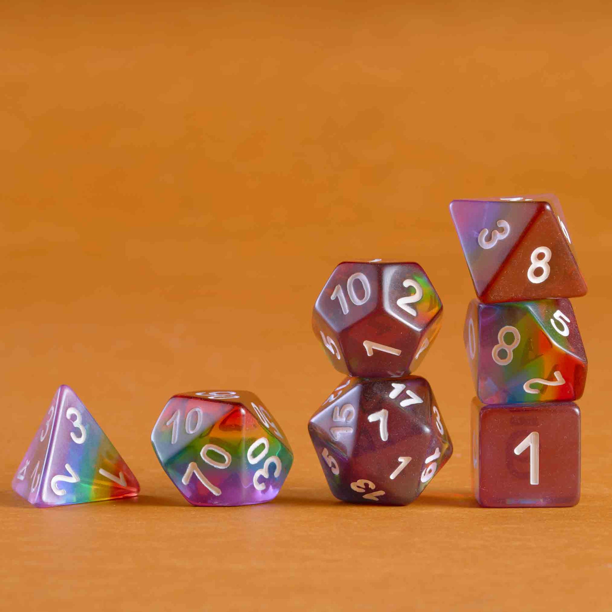 Rainbow Layered Resin Polyhedral Dice Set — Professor Plums