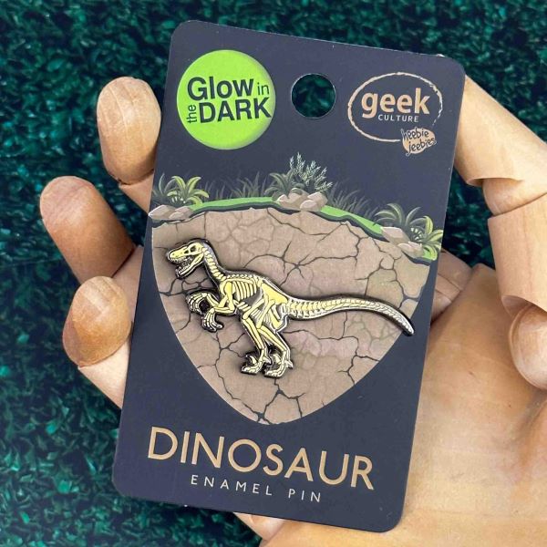 Velociraptor Glowing Dinosaur Skeleton Enamel Pin — Professor Plums