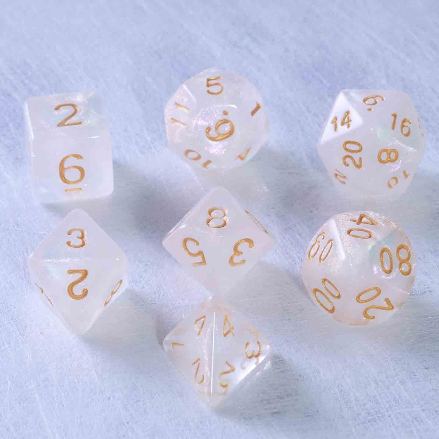 White Acrylic Polyhedral Dice Set — Professor Plums
