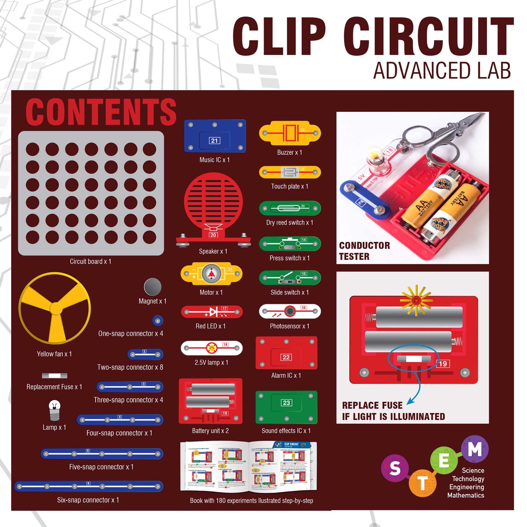 Clip Circuit Advanced Lab 180 Electronic Experiments Kit — Professor Plums