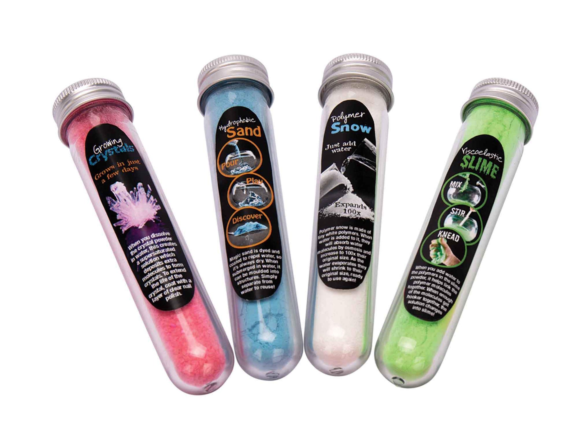 Test Tube Experiments 4 pack Snow, Slime, Crystal, Sand Science Experi ...